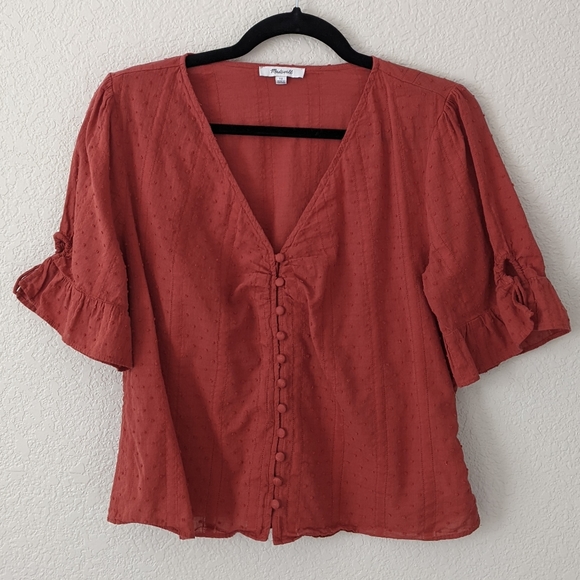 Madewell | Tops | Madewell 2 Button Up Cotton Texture Clay Colored V ...